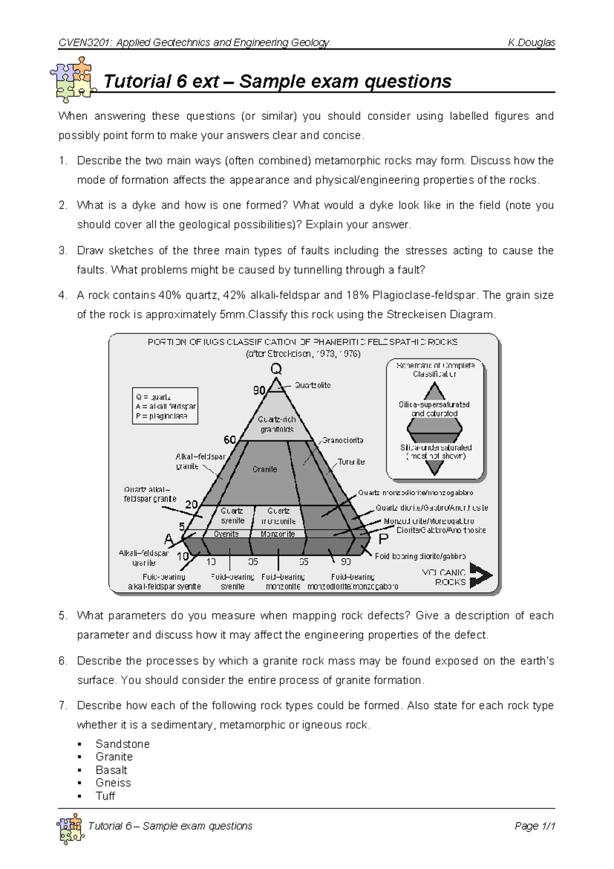 CVEN3201: Tutorial 6 Sample Exam Questions on Geotechnics and Geology ...