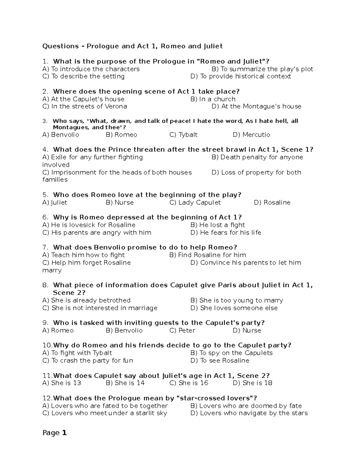 166 Questions Prologue and Act 1 - Questions – Prologue and Act 1 ...