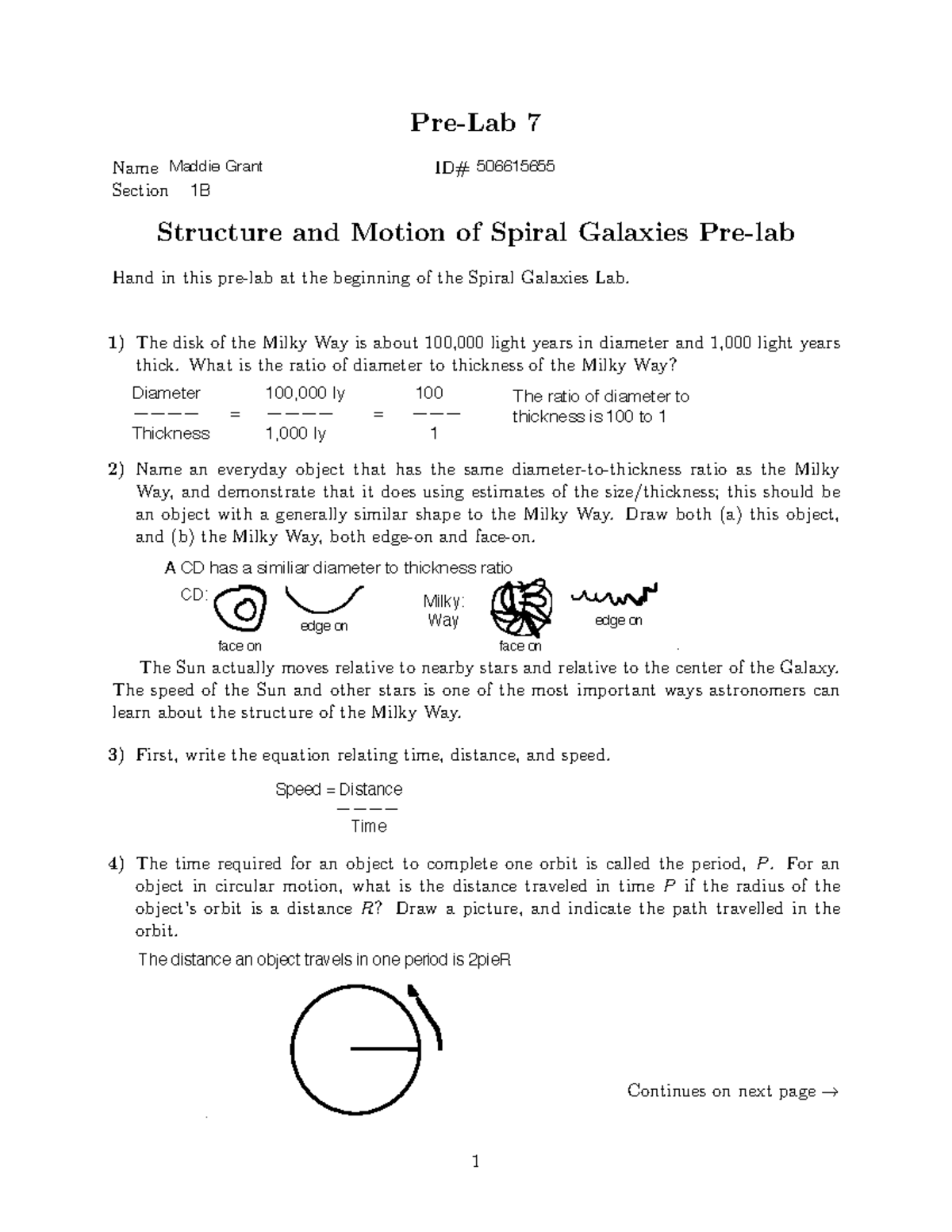 Pre-Lab 7: Structure and Motion of Spiral Galaxies (506615655) - Studocu