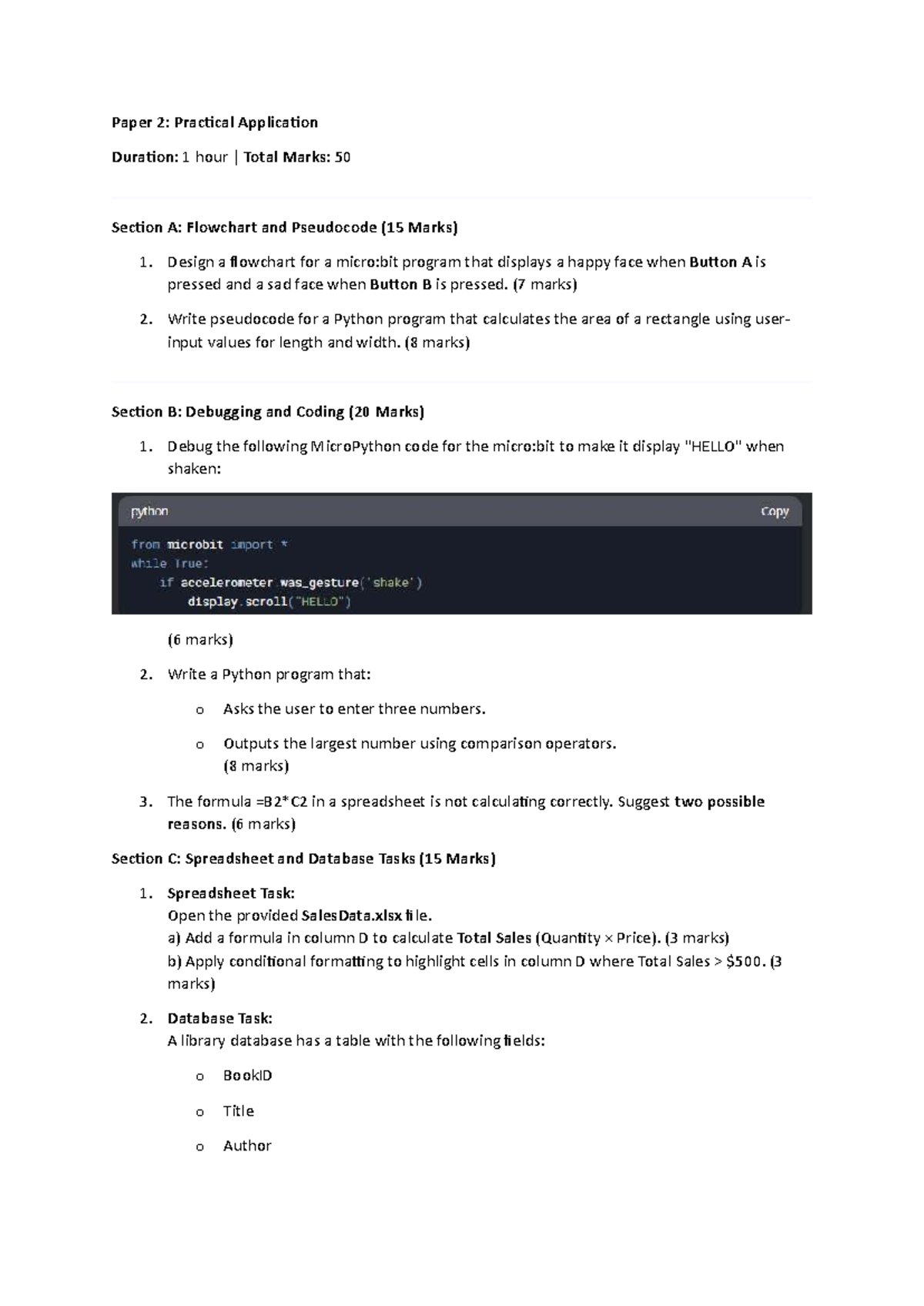 Cambridge Lower Secondary Computing - Grade 7 QP2: Flowchart ...