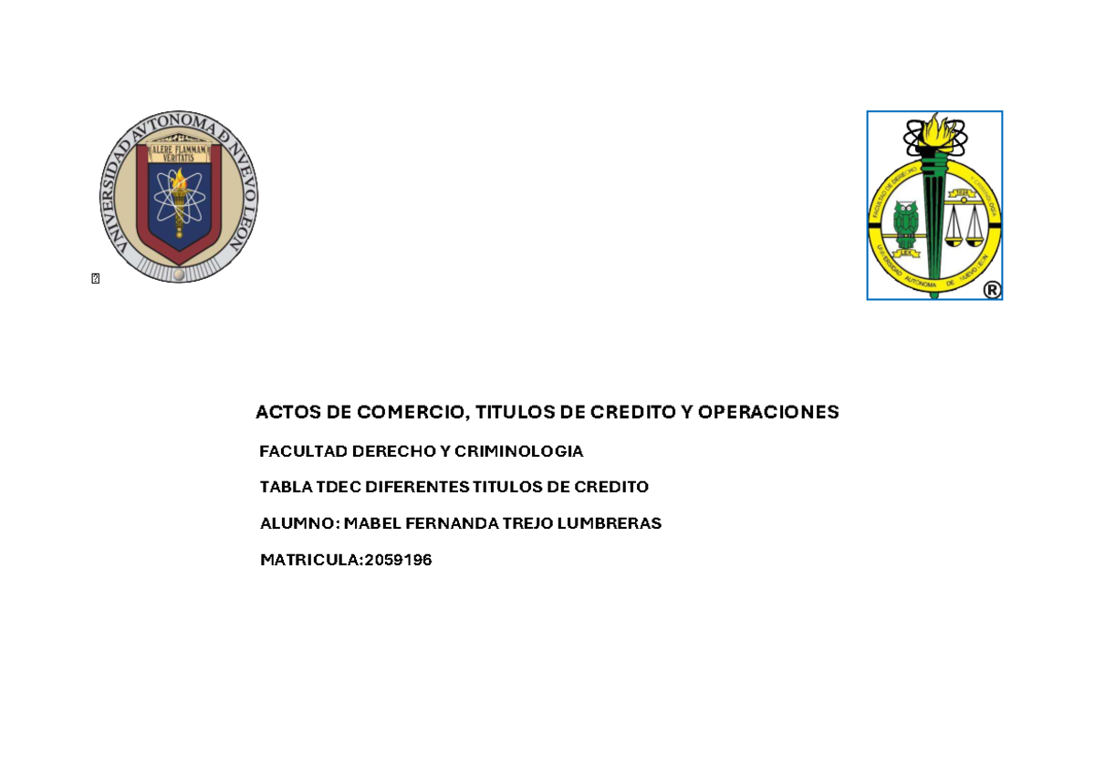 Tabla TDEC: Actos de Comercio y Títulos de Crédito - Studocu
