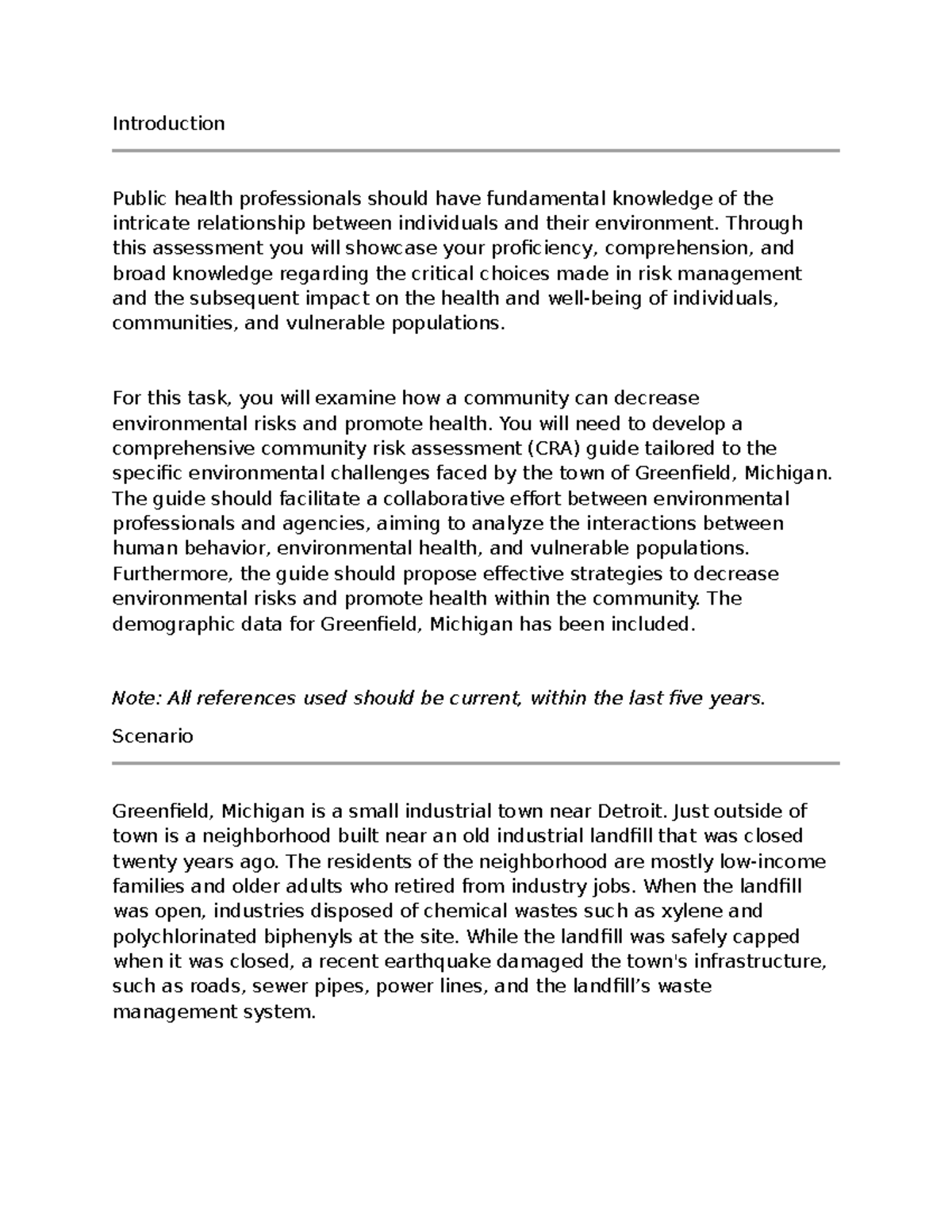 D618 Task 3 - Community Risk Assessment Guide for Greenfield, MI - Studocu