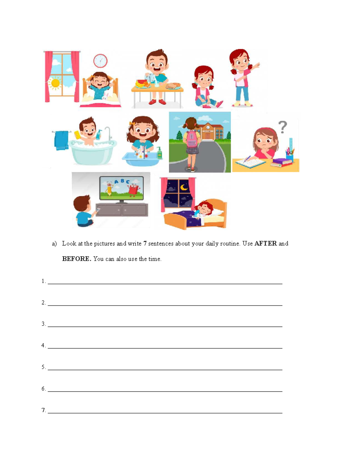 Daily Routine Writing Exercise: 7 Sentences Using Time Words - Studocu