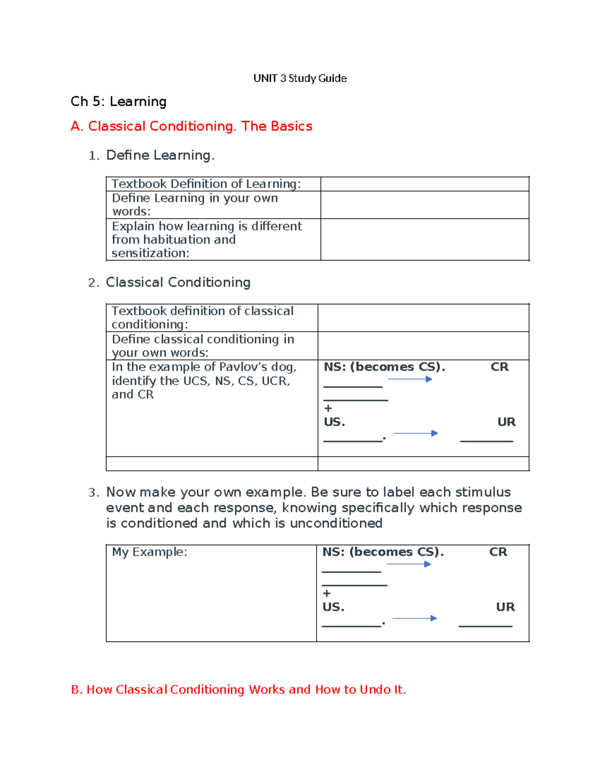 2024 UNIT 3 Study Guide: Classical conditioning and cognitive learning ...
