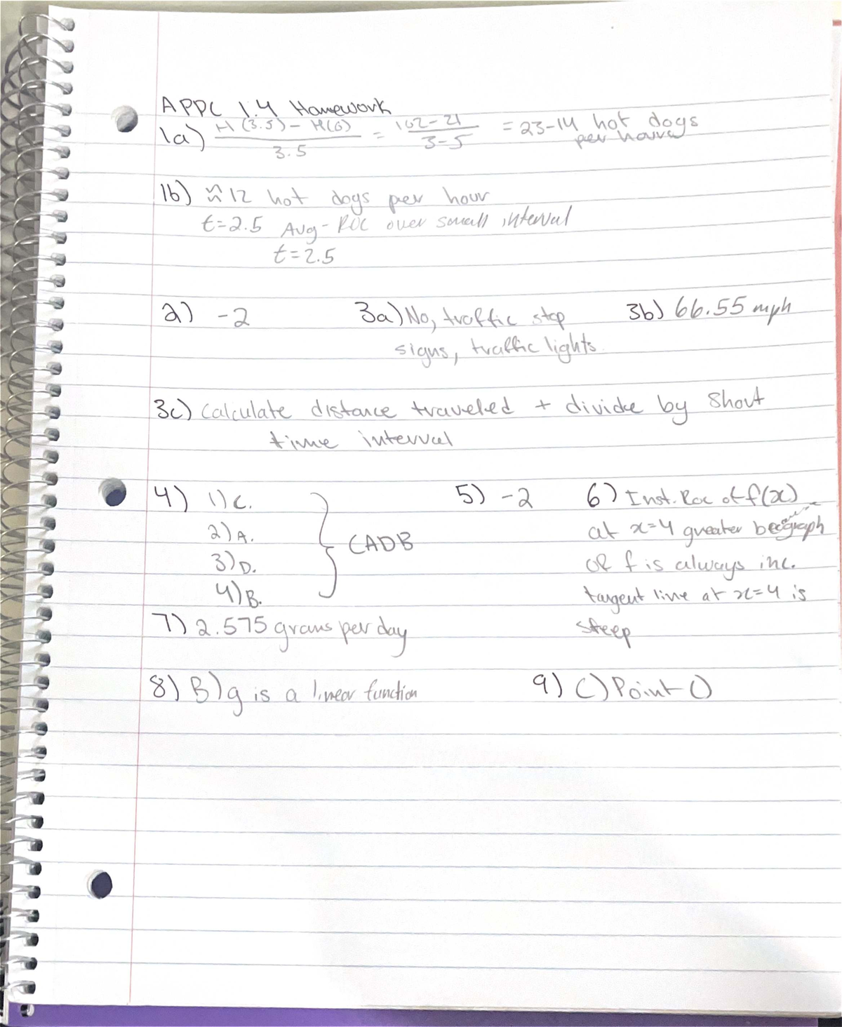 3.2 Lesson 1.4 Rates of Change - APPC 1 Hamework la) I (3) H(o) hot ...