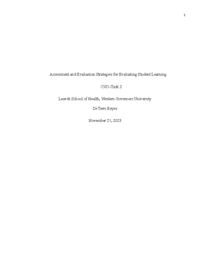 Formative Assessment -C921 - C921 Formative Assessment Template Table 1 : Criteria and Responses ...