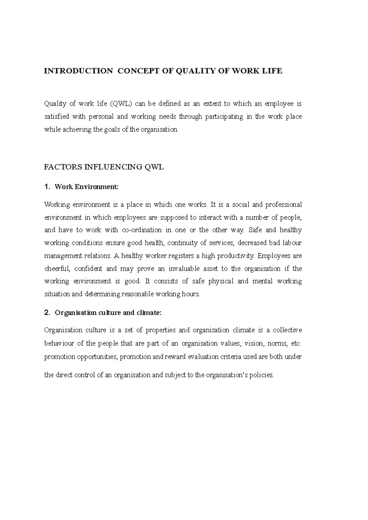 Ch-3 - MPCP: Understanding Quality of Work Life and Its Impact - Studocu