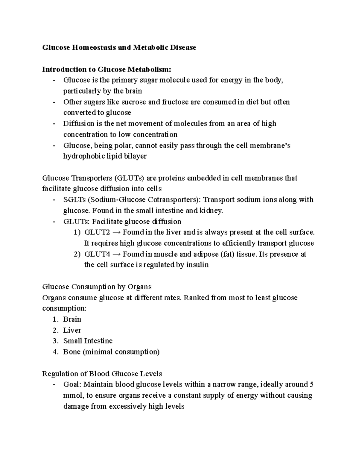 Glucose Homeostasis and Metabolic Disease Overview - Studocu