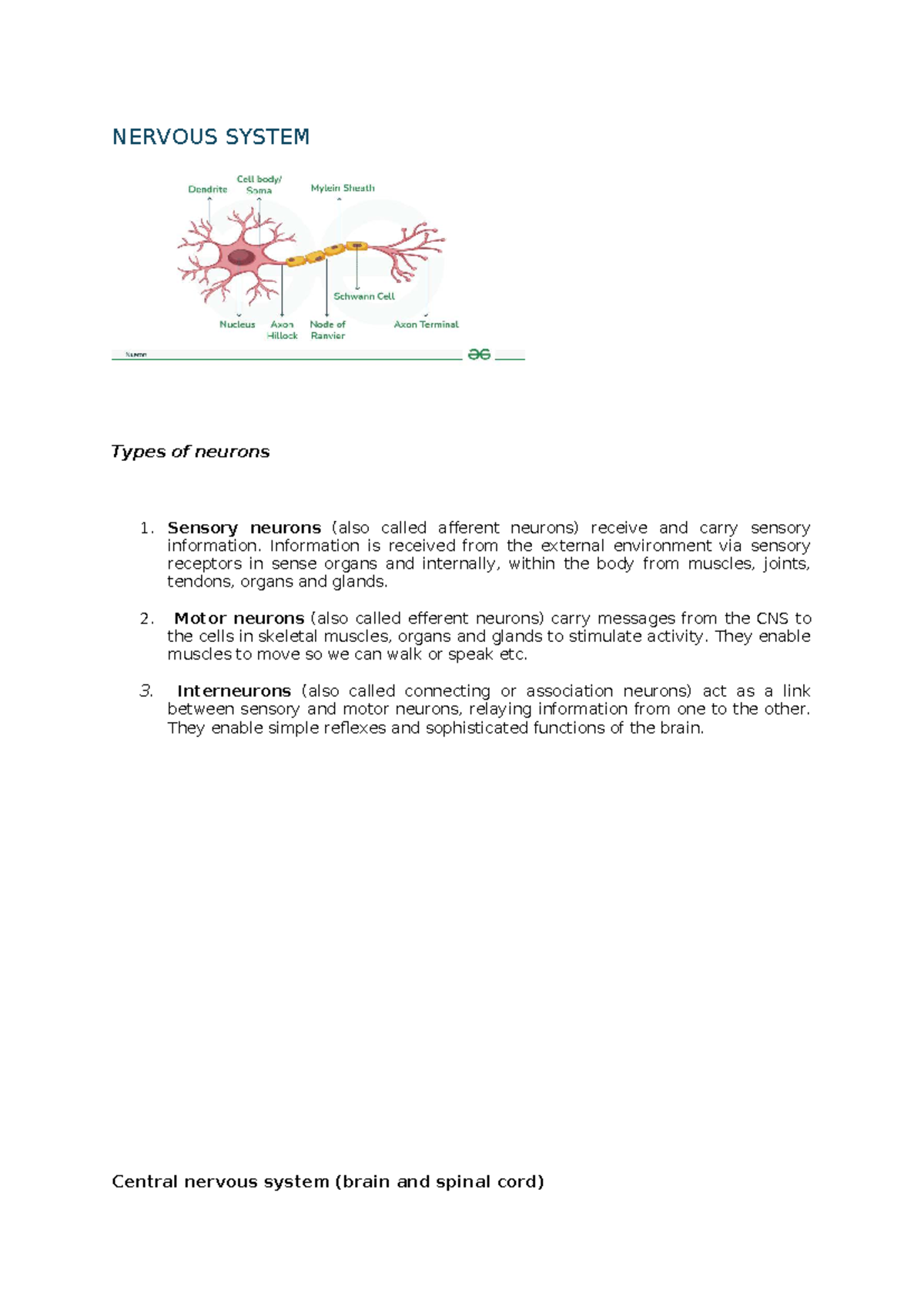 Unit 3 Psych AOS 1: Nervous System & Stress Responses Notes - Studocu