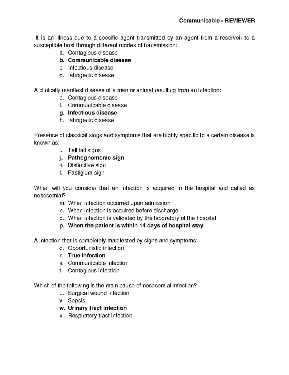 CD - Communicable Disease Lecture Notes for Nursing Review - Studocu
