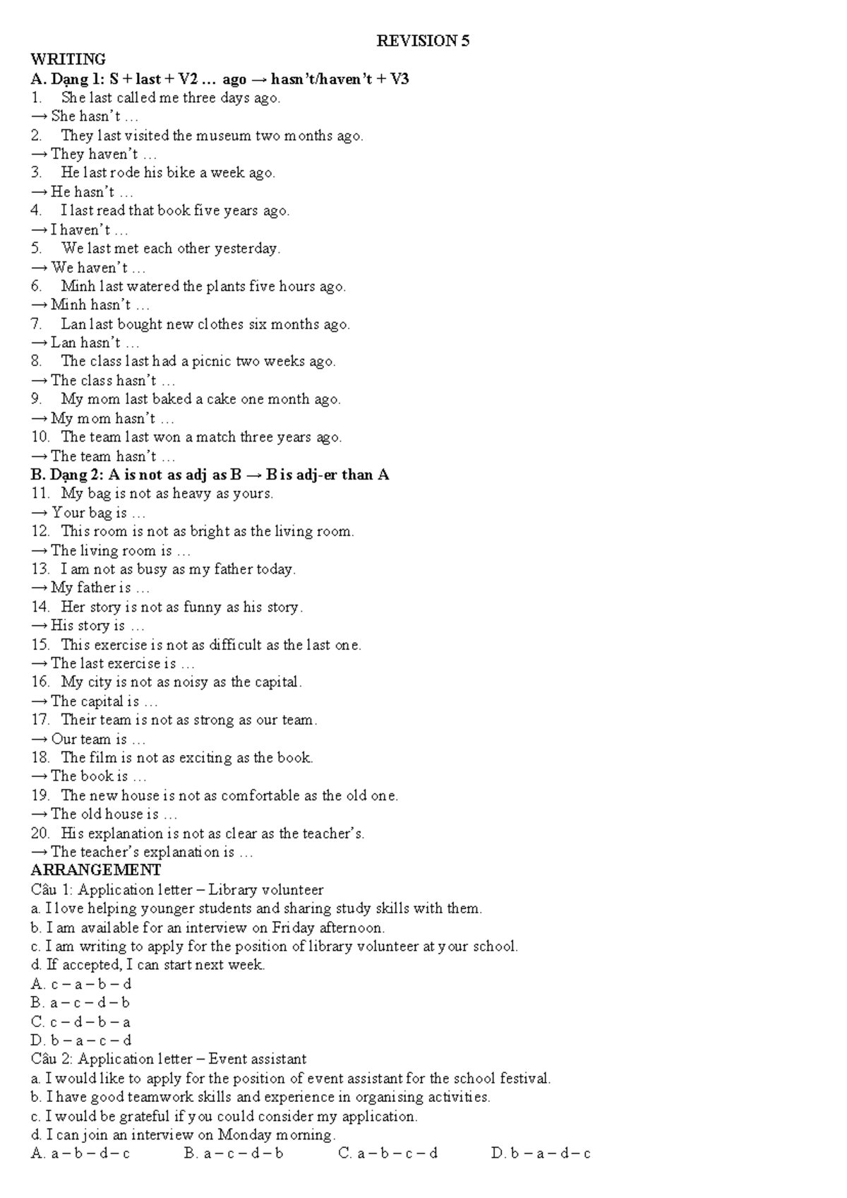 10 - English Test: Revision on Writing and Reading Skills - Studocu