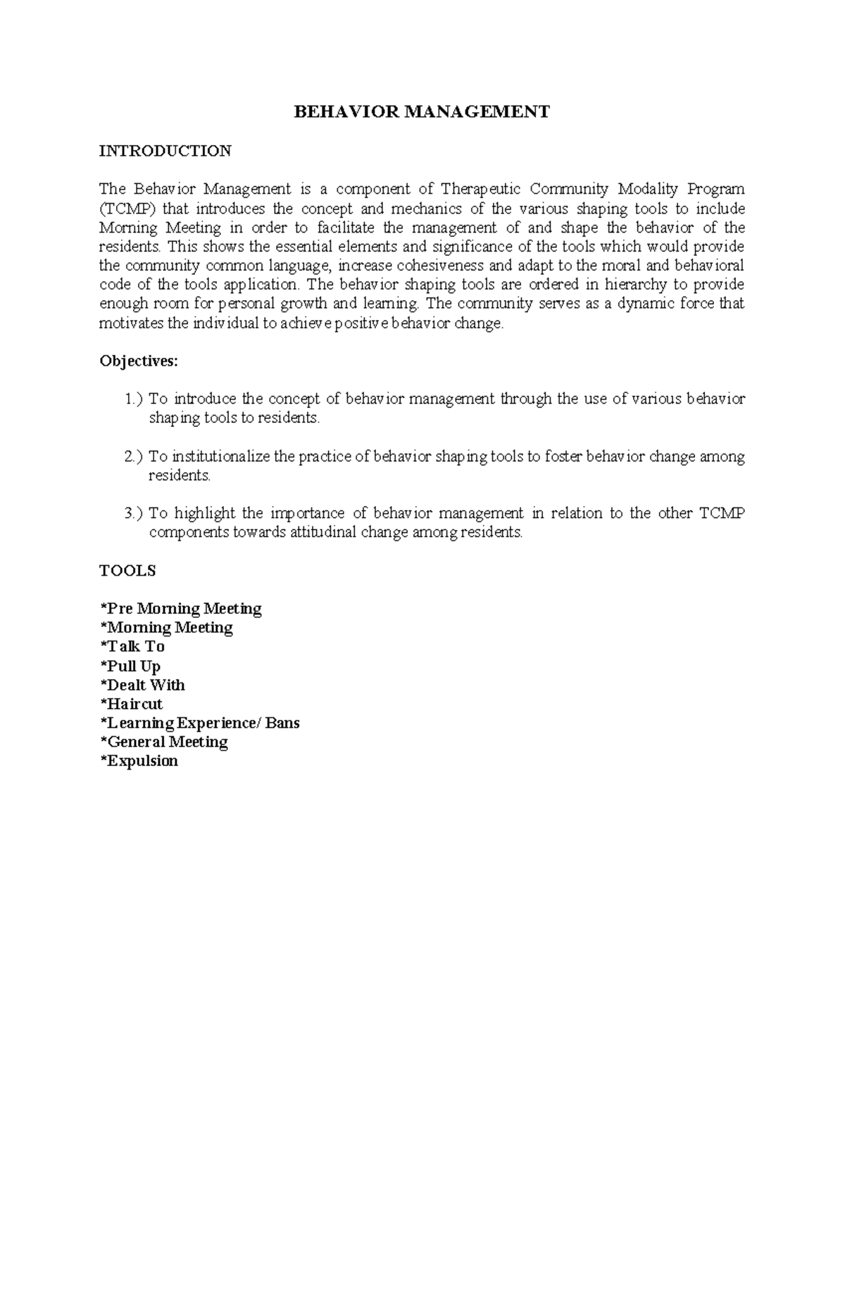 Behavior Management in TCMP: Tools and Implementation Guide - Studocu