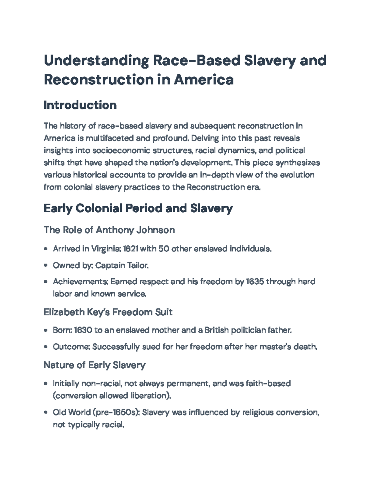 Understanding Race-Based Slavery and Reconstruction in America (HIST ...