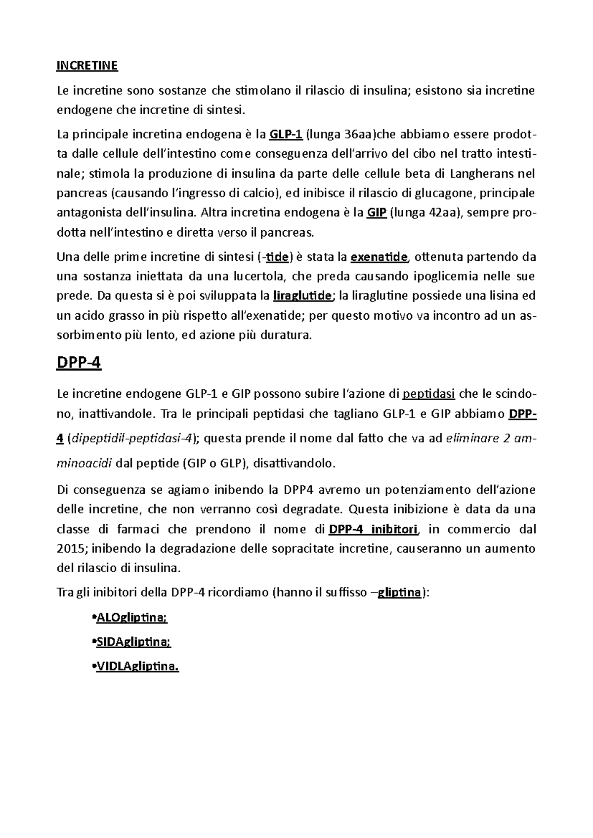 Riassunto - Appunti di Farmacologia 2: Incretine e Insuline - Studocu