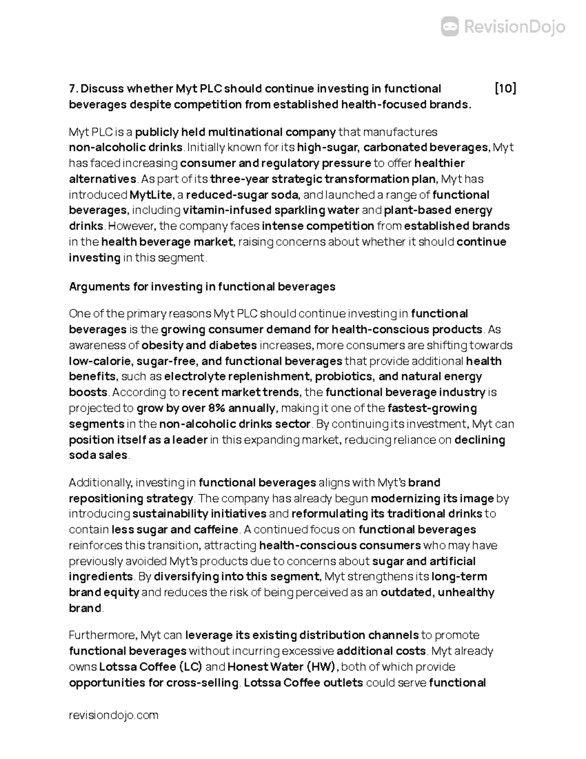 A.4 Question 7 Model Answer: Myt PLC's Investment in Functional ...