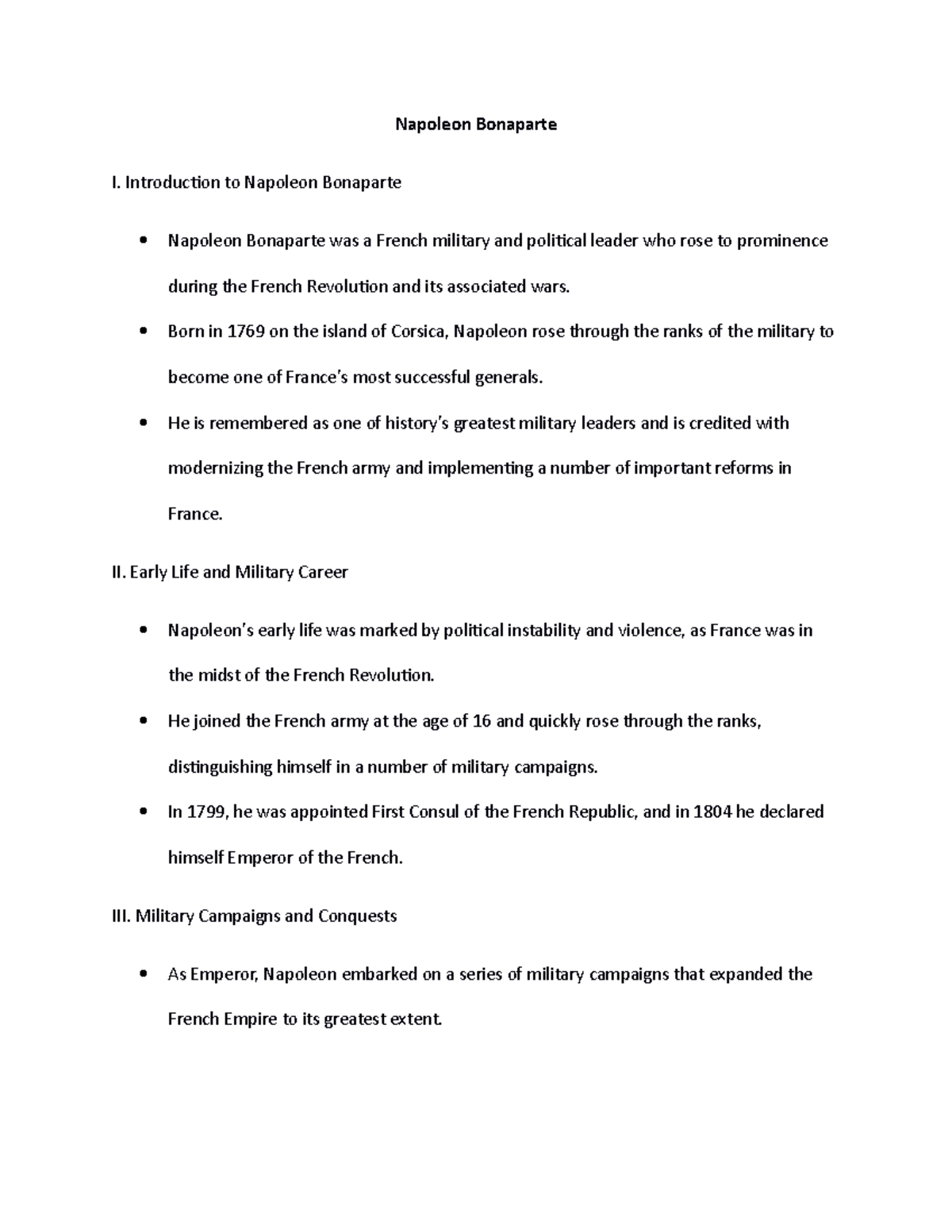 Napoleon Bonaparte: Key Notes on His Life and Legacy - Studocu