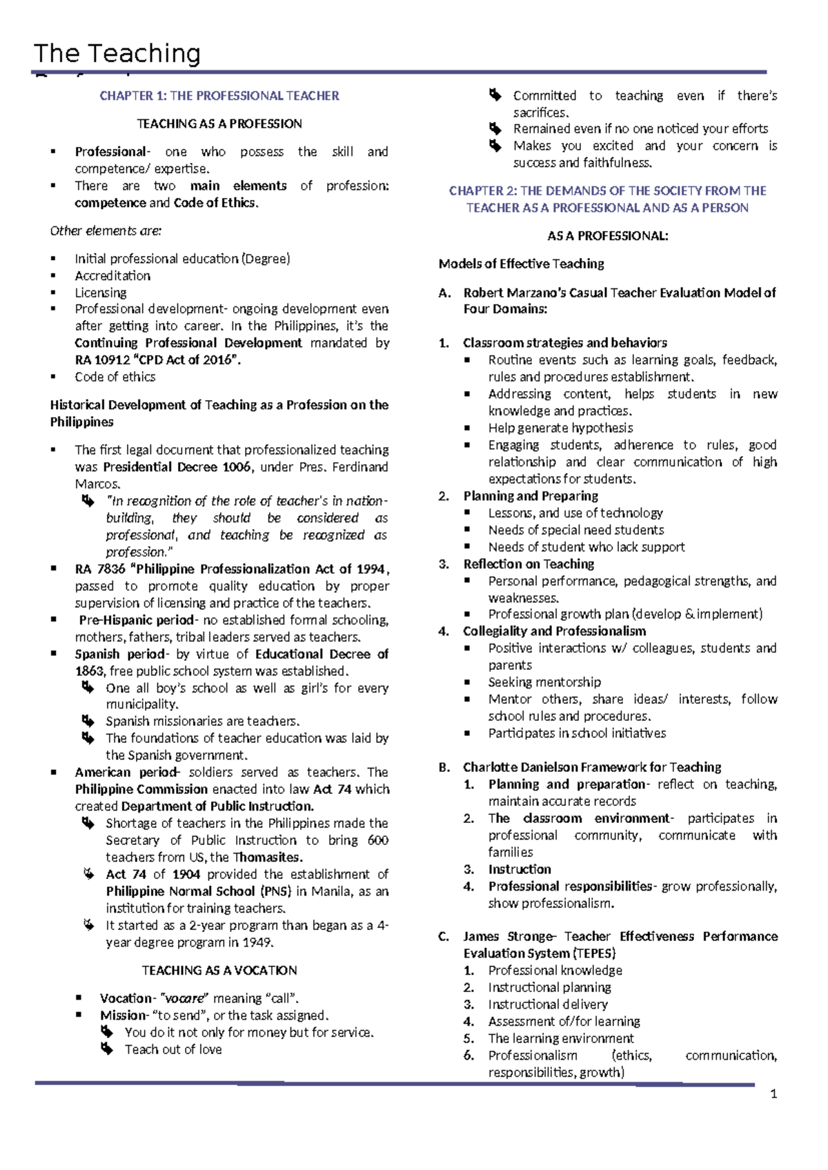 The Teaching Profession CHAPTER 1-2: A Comprehensive Reviewer - Studocu