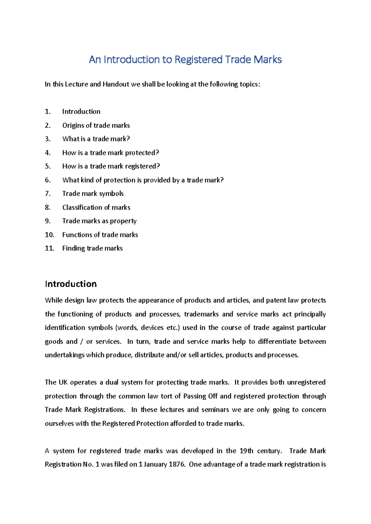 Module Handout 5: Understanding Registered Trade Marks in UK Law - Studocu