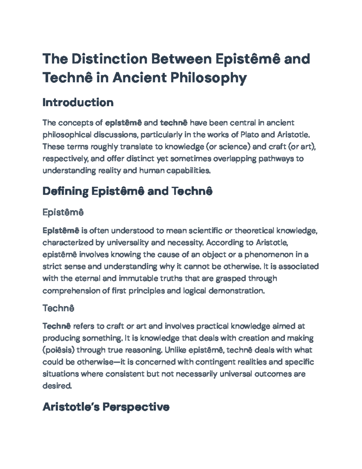 Distinction Between Epistêmê and Technê in Ancient Philosophy - The ...