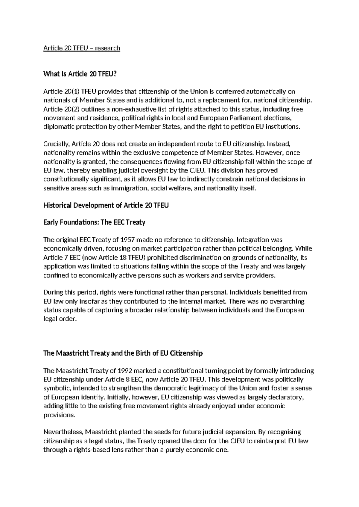Article 20 TFEU: Understanding EU Citizenship and Its Implications ...