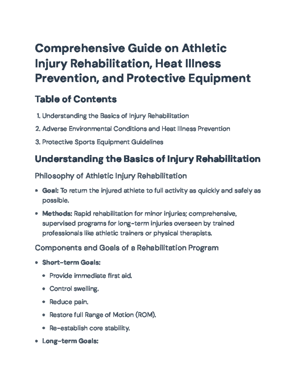 Athletic Injury Rehab, Heat Illness Prevention & Equipment Guidelines ...