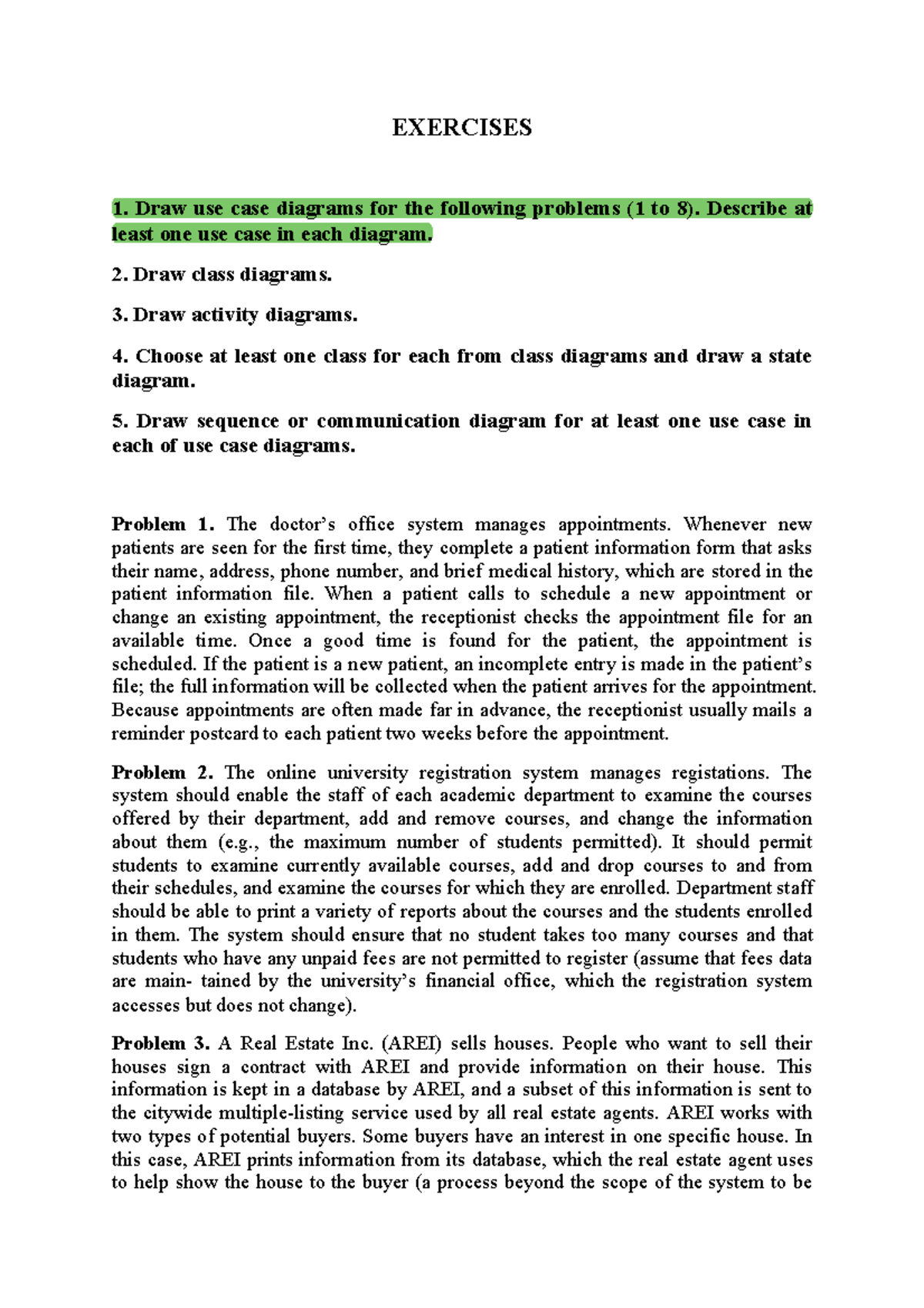 Use Case, Class, and Activity Diagrams Exercises for CS101 - Studocu