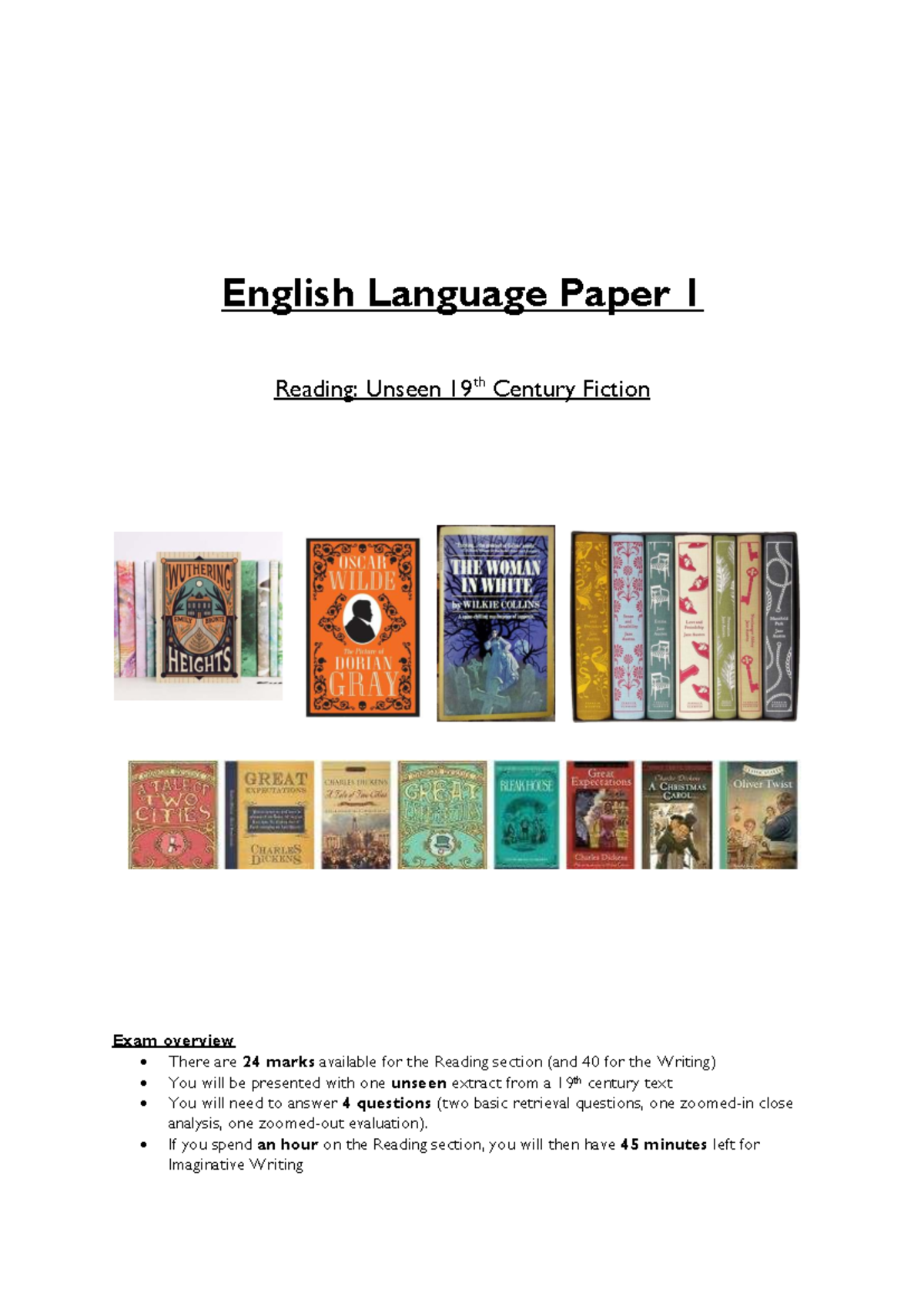English Language Paper 1: Unseen 19th Century Fiction Overview - Studocu