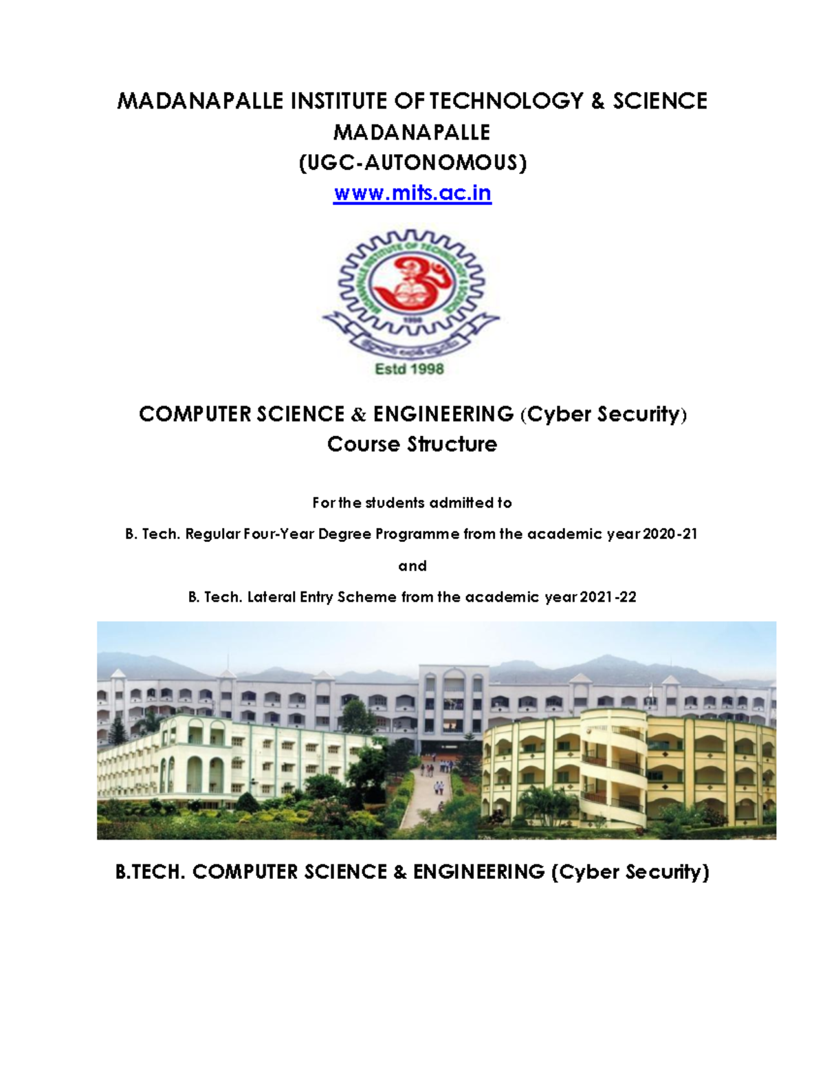 B.Tech. CSE(Cyber Security) - R20 - MADANAPALLE INSTITUTE OF TECHNOLOGY & SCIENCE MADANAPALLE ...