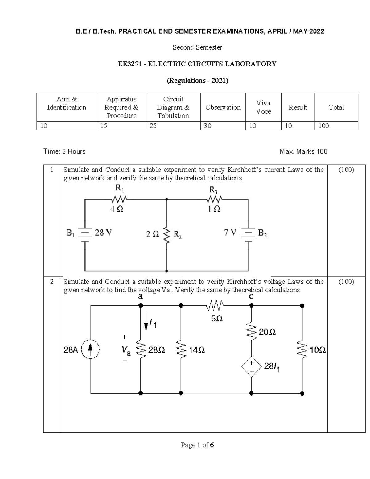 EE3271 Electric Circuits Lab Practical Exam - April May 2022 - Studocu