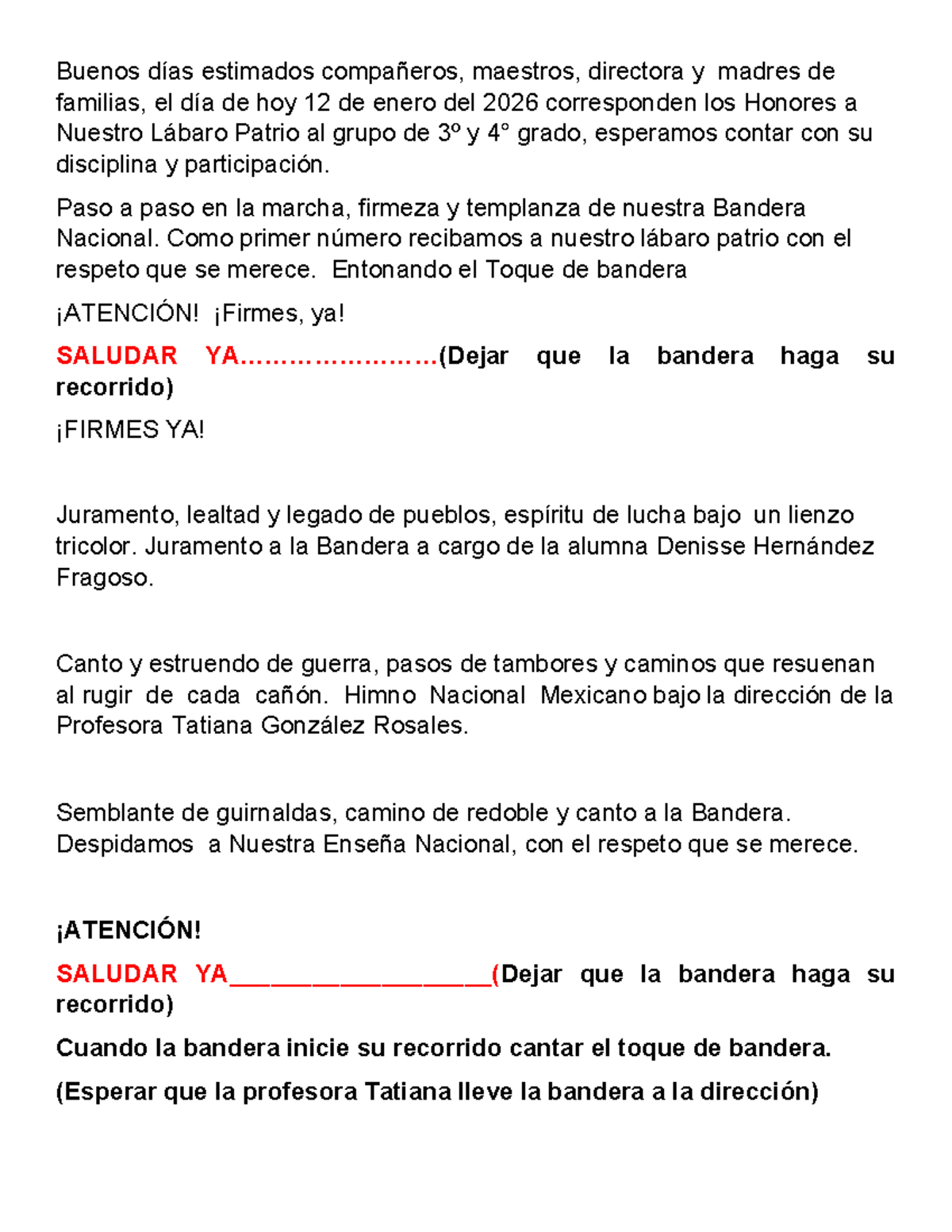 Honores a Nuestro Lábaro Patrio - 3º Grado - Enero 2026 - Studocu