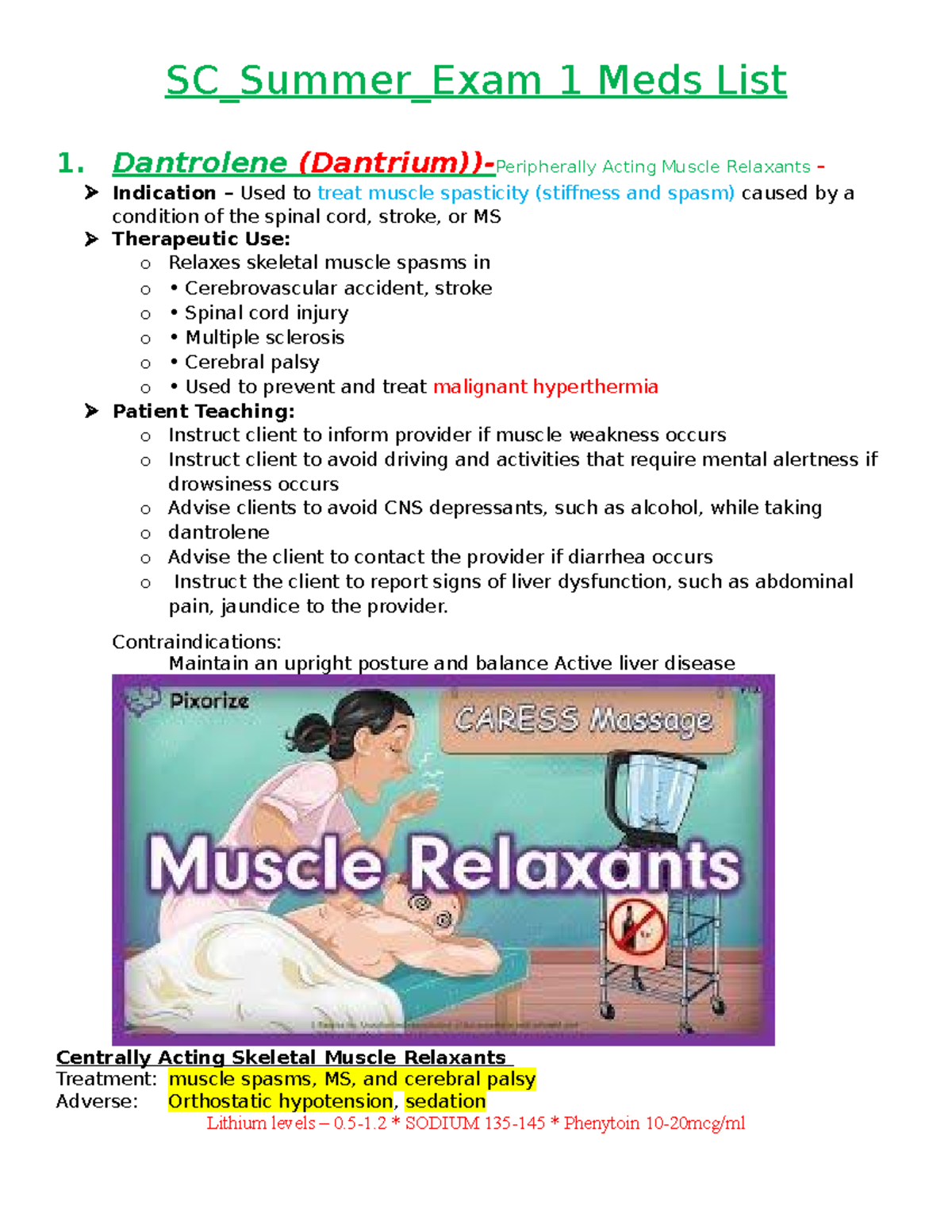 Pharm 1 SC_Summer Exam 1 Medications Comprehensive Study Guide - Studocu