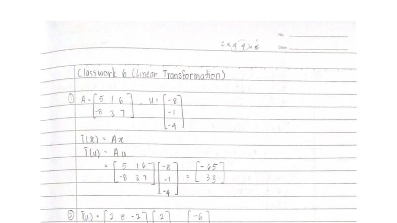 Classwork 6 (Math 101) - Linear Transformations and Inverse Matrices - Studocu