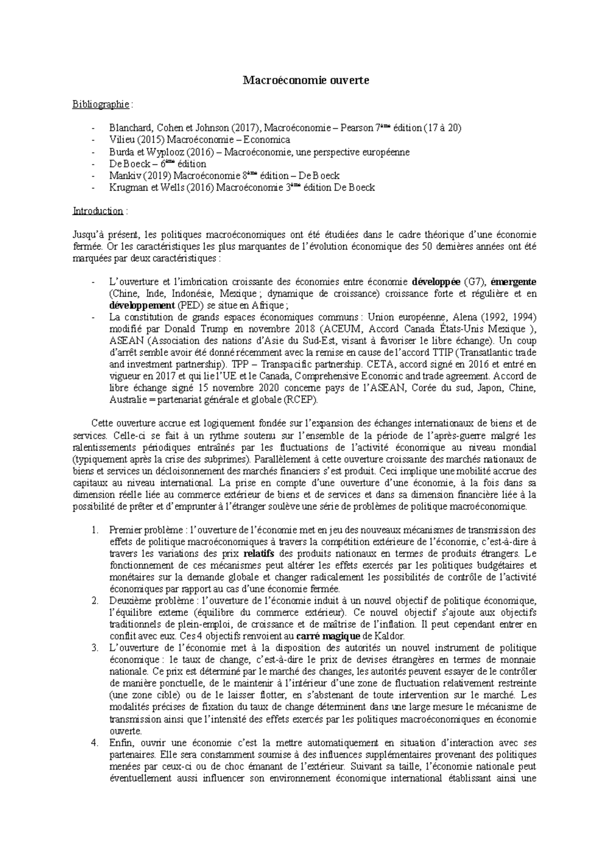 Chapitre 1 : Macroéconomie Ouverte - Système Économique Mondial (SEME2 ...