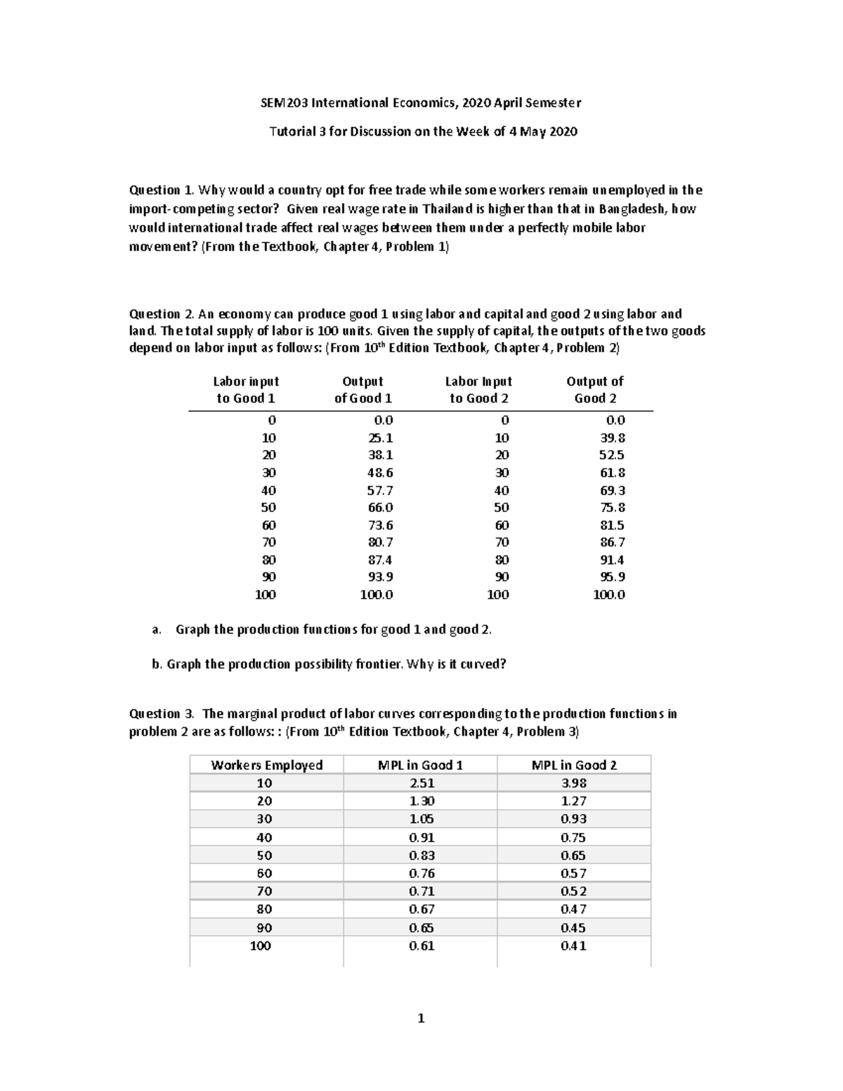 SEM203 Tutorial 3 Questions and Answers - Economics (2020 May) - Studocu
