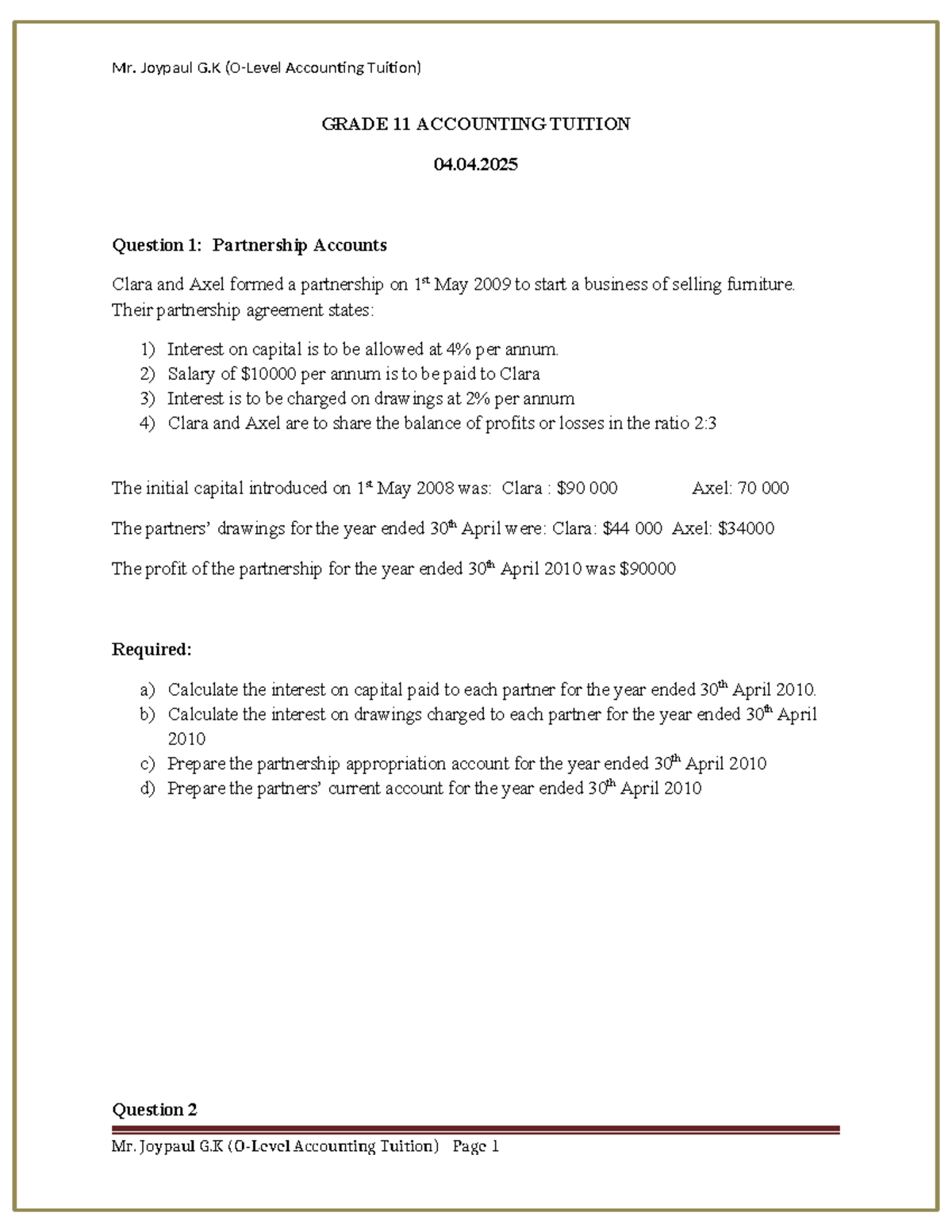 Grade 11 accounting tuition: partnership accounts and financial ...