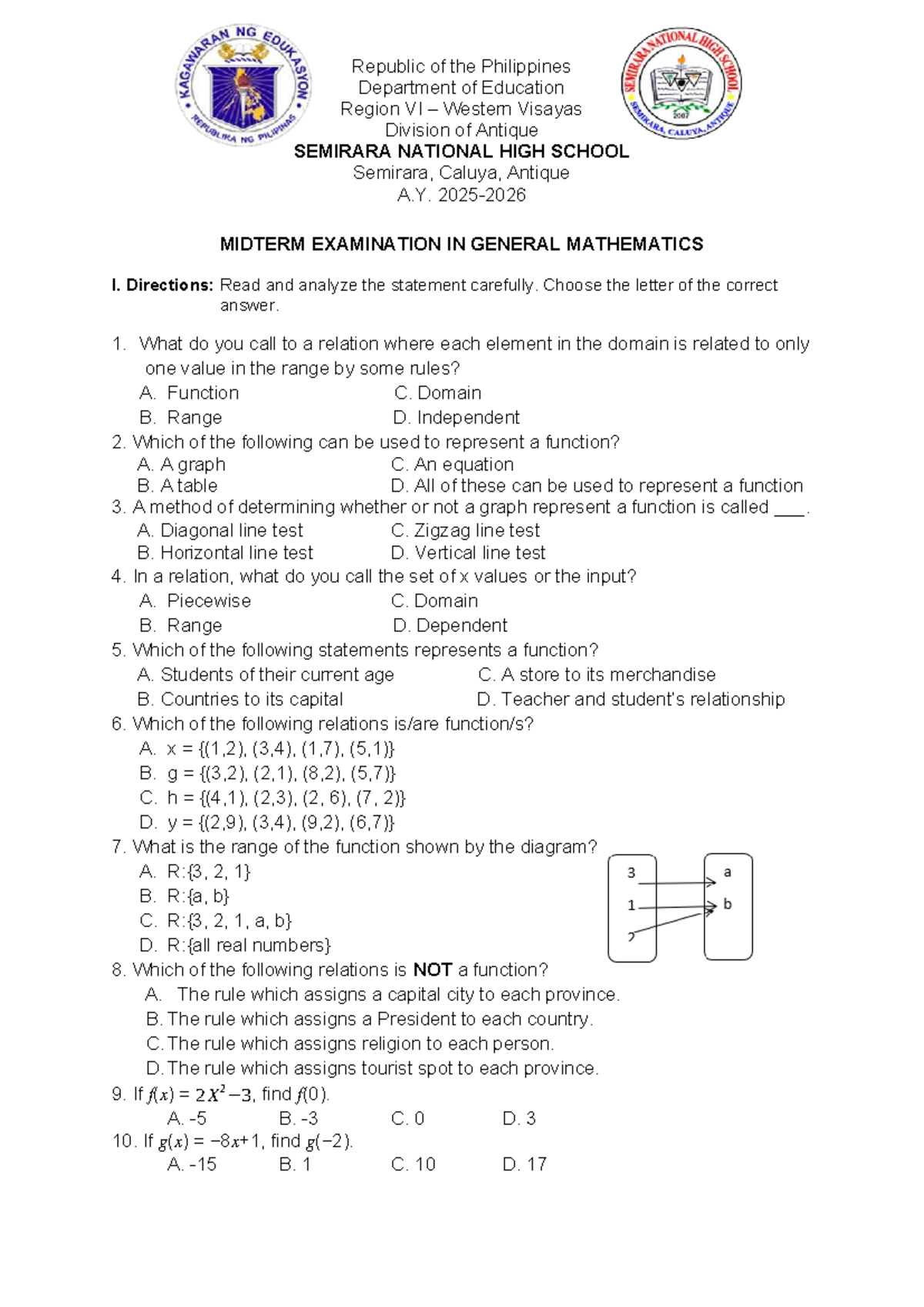 General Mathematics I Midterm Exam (A.Y. 2023) - Studocu