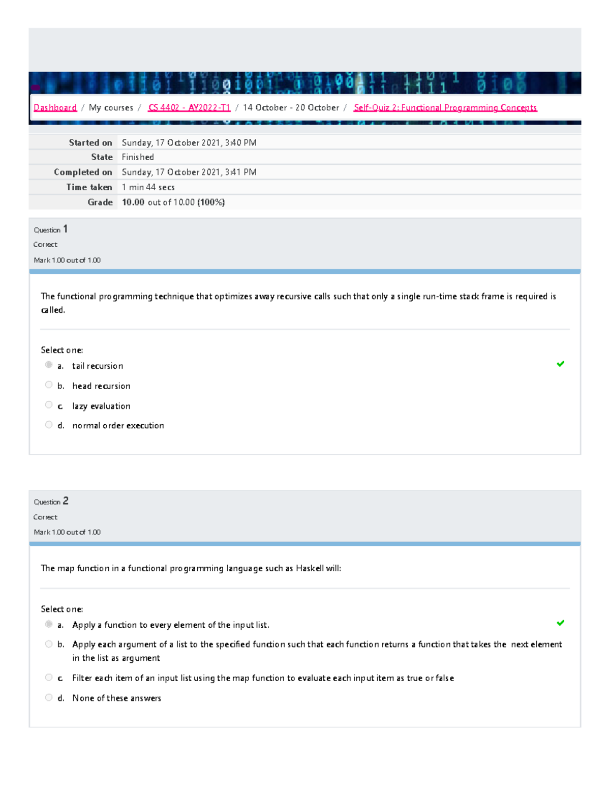 CS 4402 Self-Quiz 2: Review of Functional Programming Concepts - Studocu