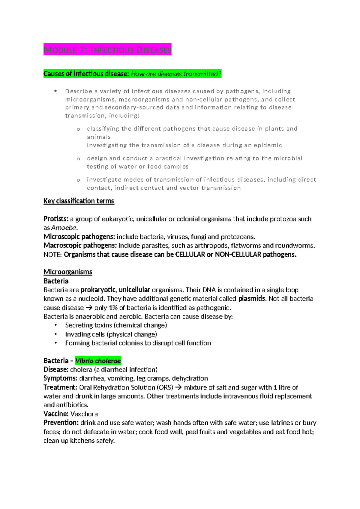 Bio Module 7 Infectious diseases - MODULE 7: INFECTIOUS DISEASES Causes ...
