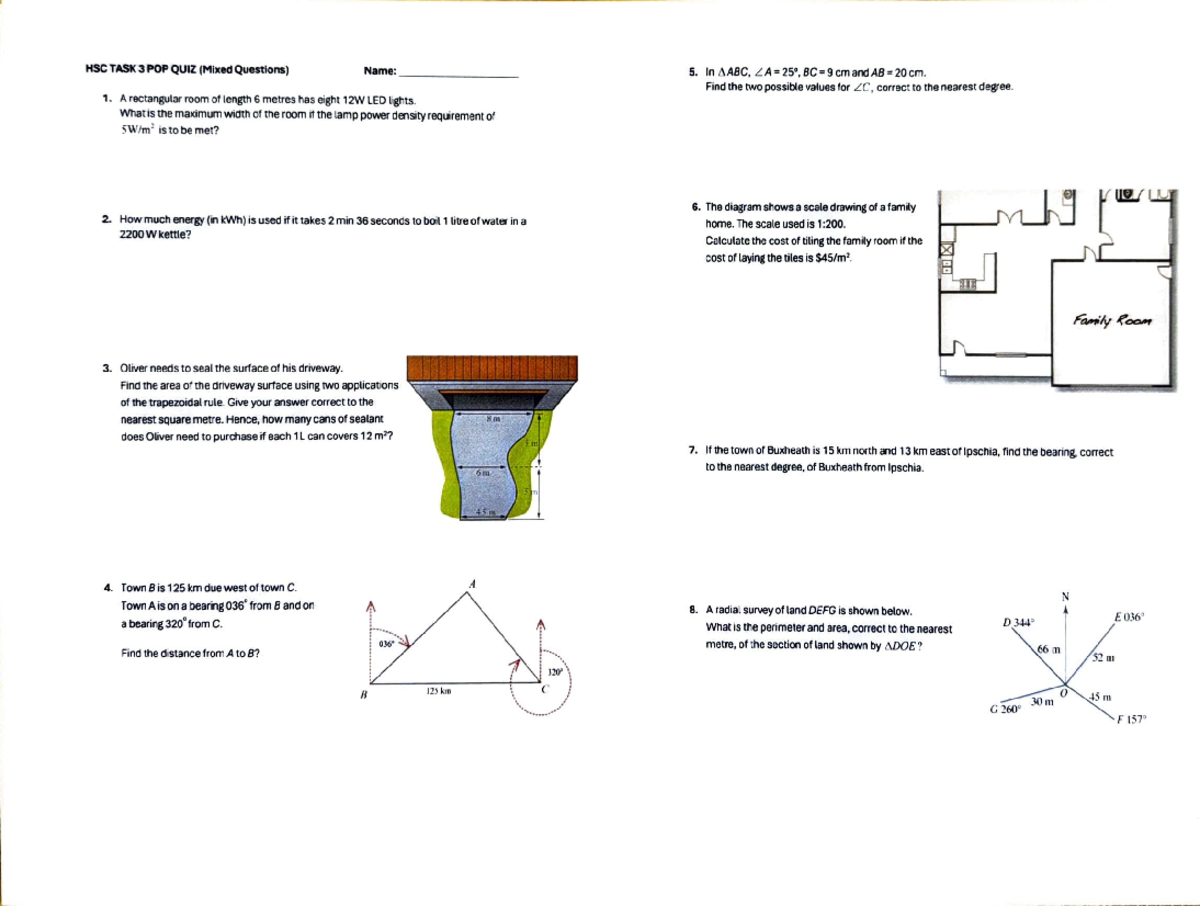 HSC TASK 3 POP QUIZ - MATHS - TRIG, RATIOS, ENERGY - Studocu
