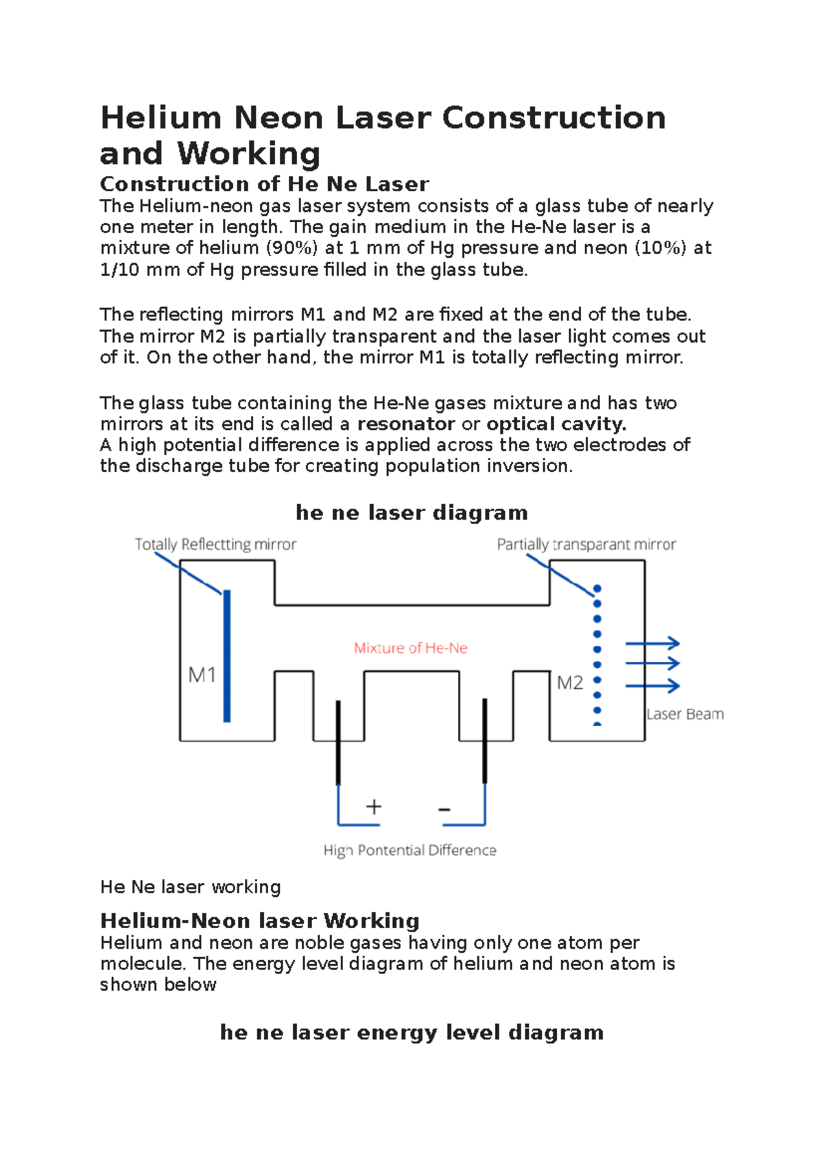 Helium Neon Laser Construction and Working - Helium Neon Laser ...