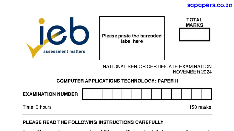 Computer Applications Technology P2 Exam November 2024 - Studocu