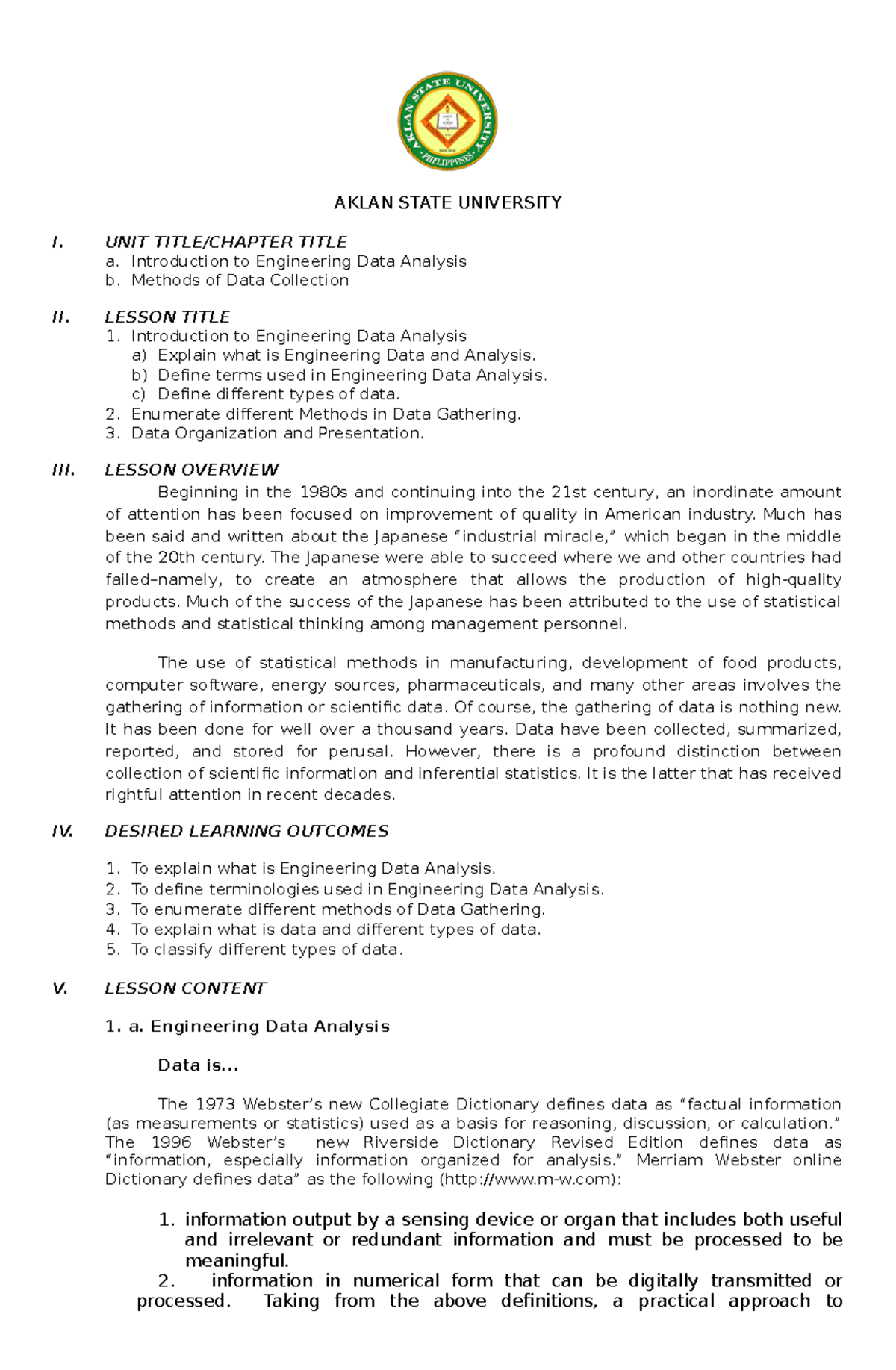 Engineering Data Analysis 1- Introduction to Engineering Data Analysis ...