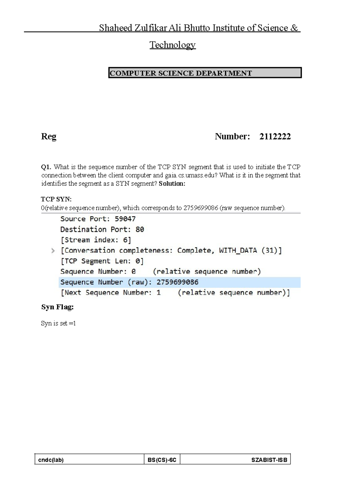 2112222 cndc Lab Report on TCP SYN and SYNACK Segments - Studocu