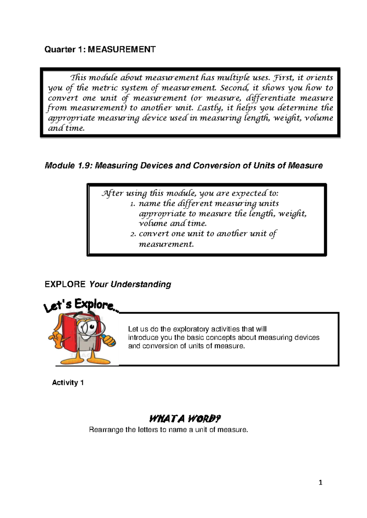Module 1.9 Measuring Devices and Conversion of Units of Measure ...