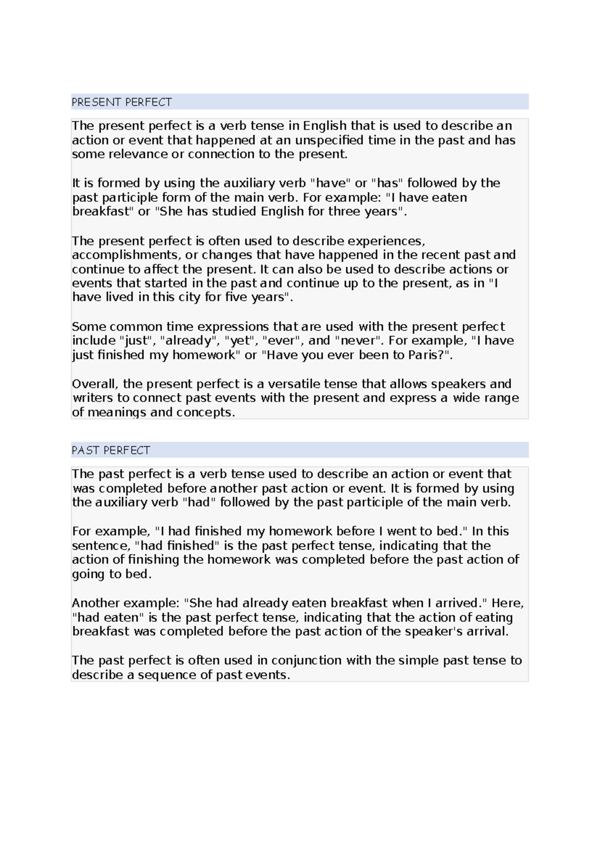 Engels: Present Perfect vs Past Perfect Continuous Explained - Studocu