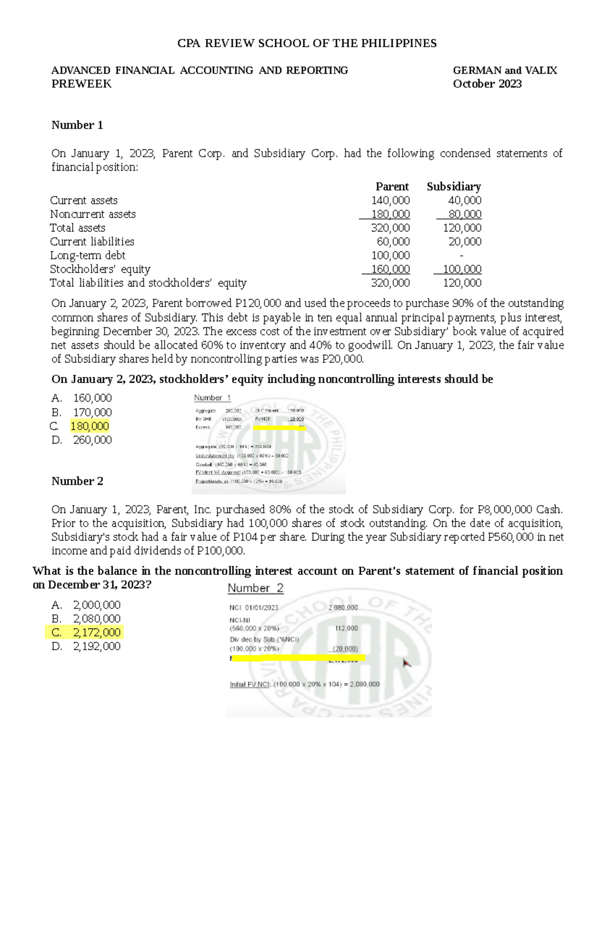 CPAR Batch 94 AFAR Preweek Lecture Notes with Solutions and Q&A - Studocu