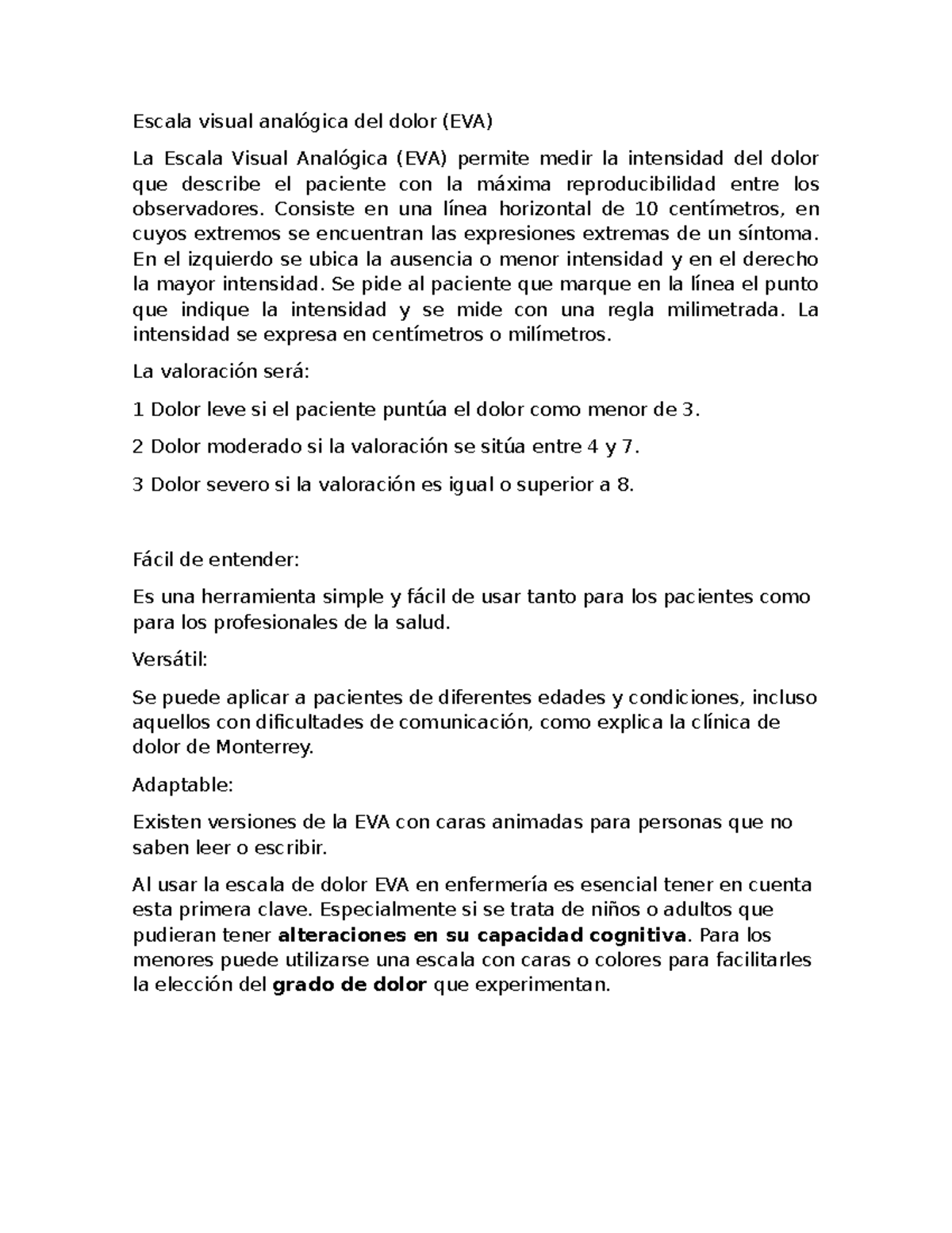 Escala Visual Analógica del Dolor (EVA) - Actividad 2 IHM - Studocu