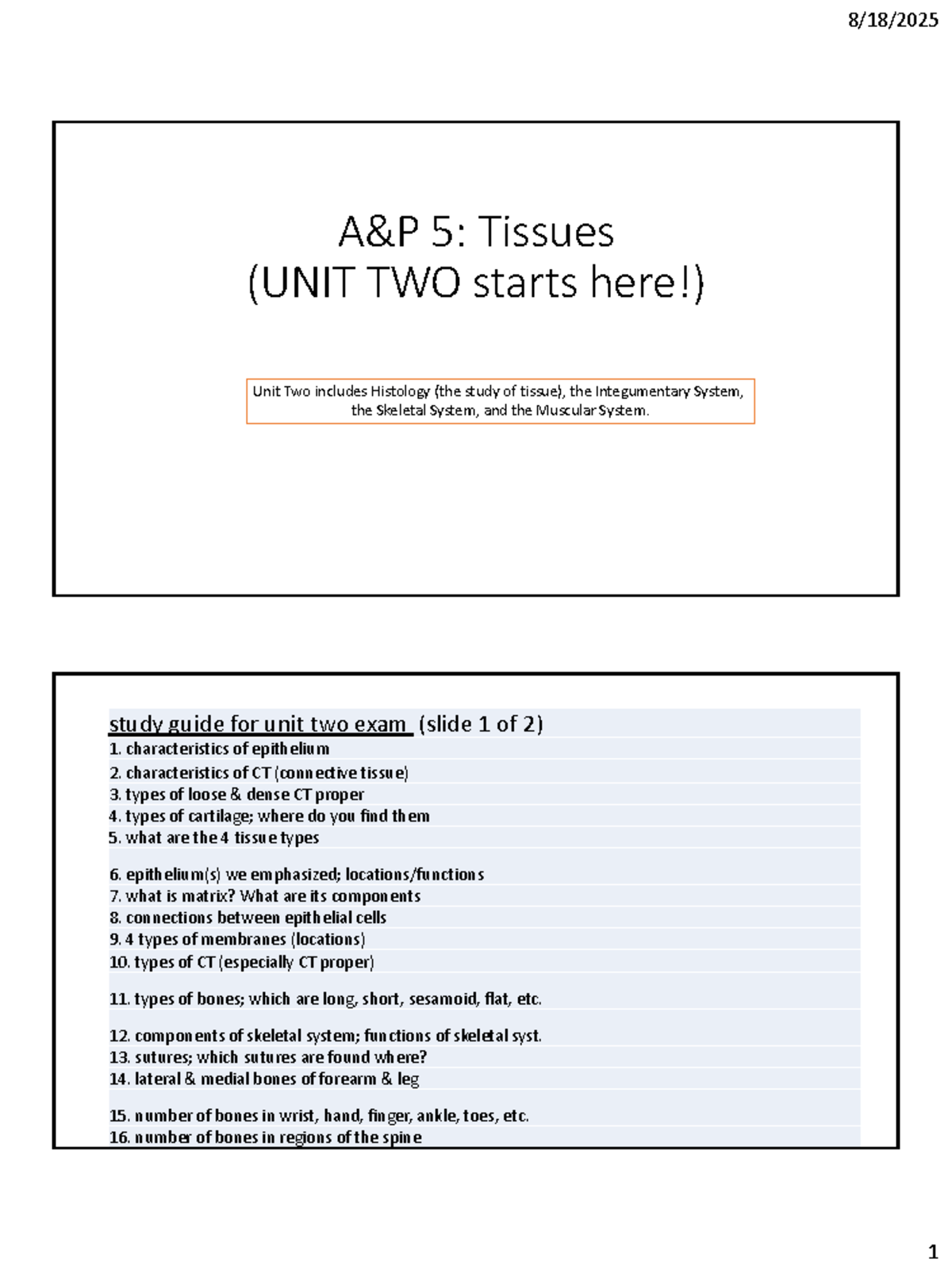 A&P 5: Tissues Study Guide for Unit Two Exam - Studocu
