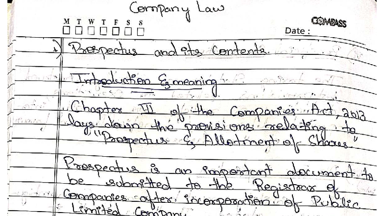 Company Law MTWTFSS: Prospectus & MOA Overview - Studocu