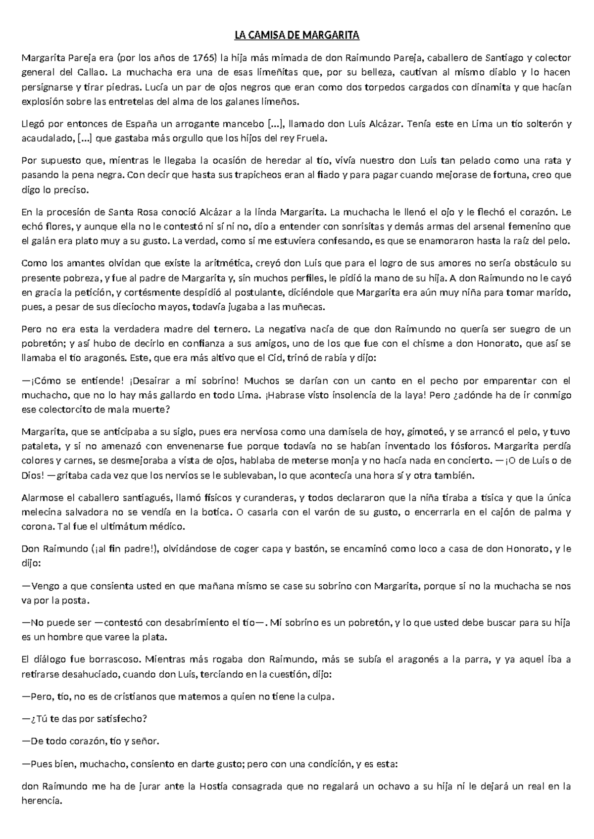 La camisa de Margarita - Análisis y preguntas de refuerzo 3 - Studocu
